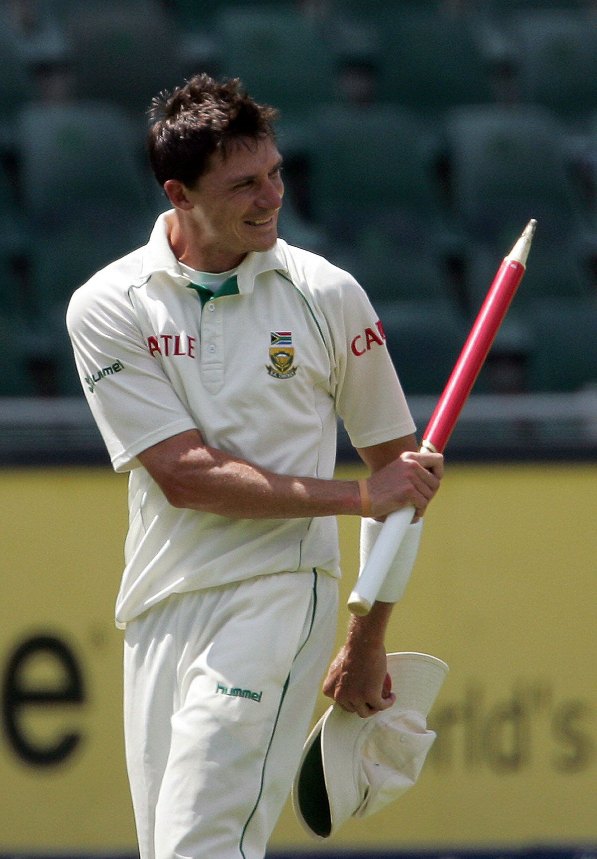 Tired but proud: Dale Steyn grabs a stump after picking up match ...