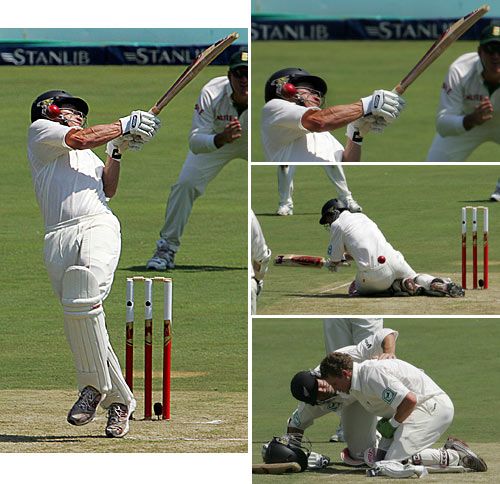 A collage of Craig Cumming when he was floored by Dale Steyn ...
