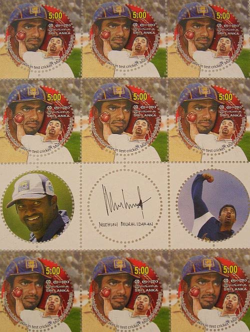A book of commemorative stamps featuring Muttiah Muralitharan ...