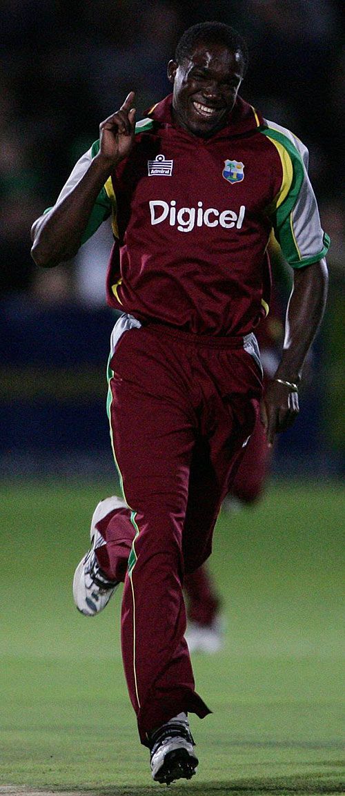 Jerome Taylor celebrates one of his three quick wickets as South Africa ...