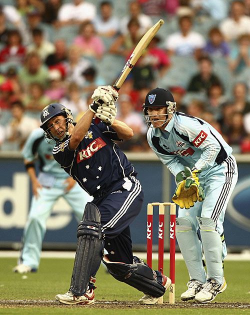 David Hussey wallops one over the top during his unbeaten 70 ...