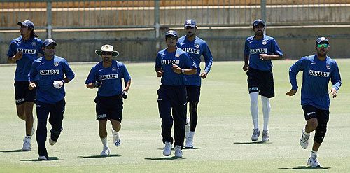 The Indians jog through their laps | ESPNcricinfo.com