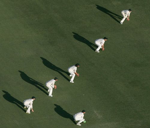 The Australian slip cordon maintain their focus while the shadows ...