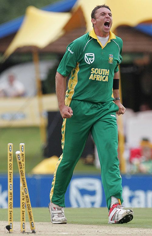 Andre Nel yells his delight after removing Marlon Samuels ...