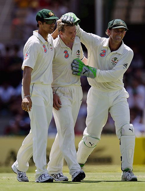 A relieved Brett Lee and Co. celebrate the big wicket | ESPNcricinfo.com