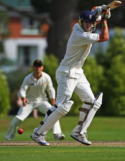 Kevin Pietersen drives off the back foot during his half-century ...