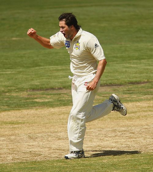 Ben Edmondson celebrates one of his three strikes | ESPNcricinfo.com