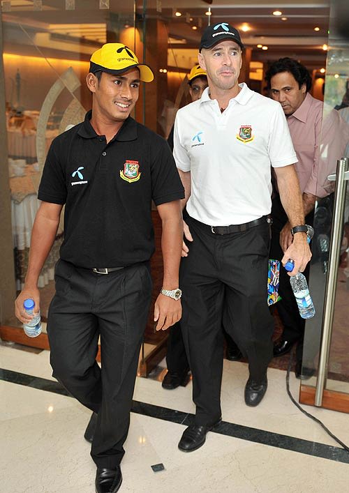 Mohammad Ashraful and Jamie Siddons, the Bangladesh coach, arrive for ...