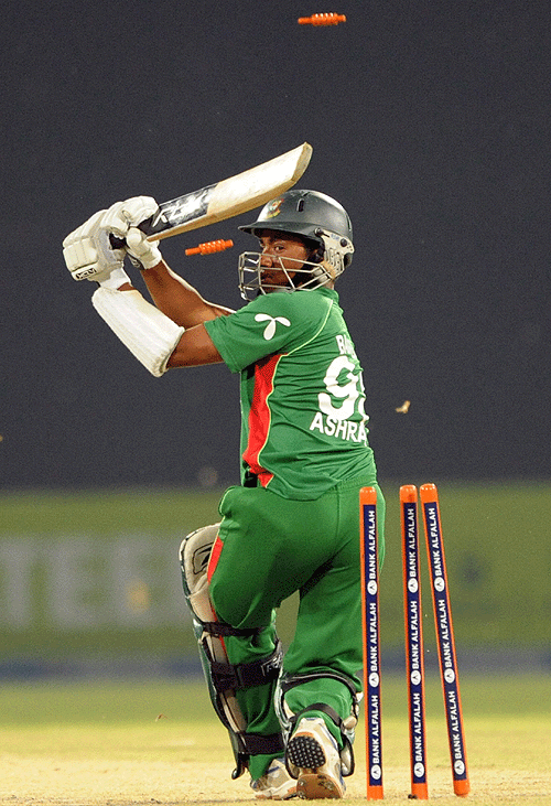 Mohammad Ashraful's wild swipe across the line came to nought ...