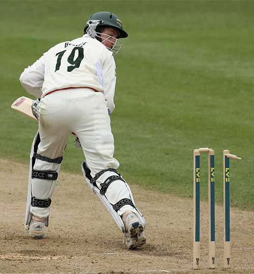 Don't look back: Matthew Boyce turns around as he is bowled ...