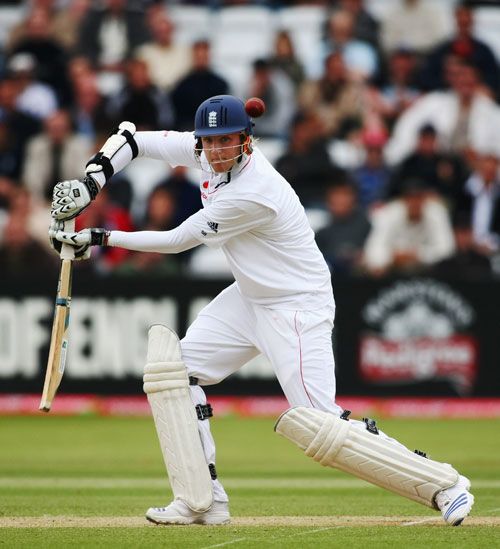 Stuart Broad drives square during his handy knock of 25 | ESPNcricinfo.com