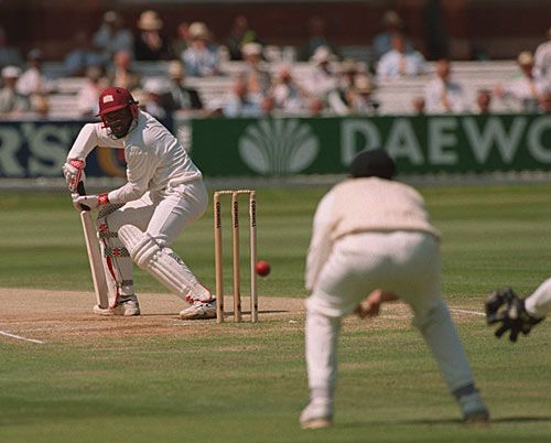 Brian Lara edges Darren Gough to a diving Alec Stewart who would take a brilliant catch to his ...