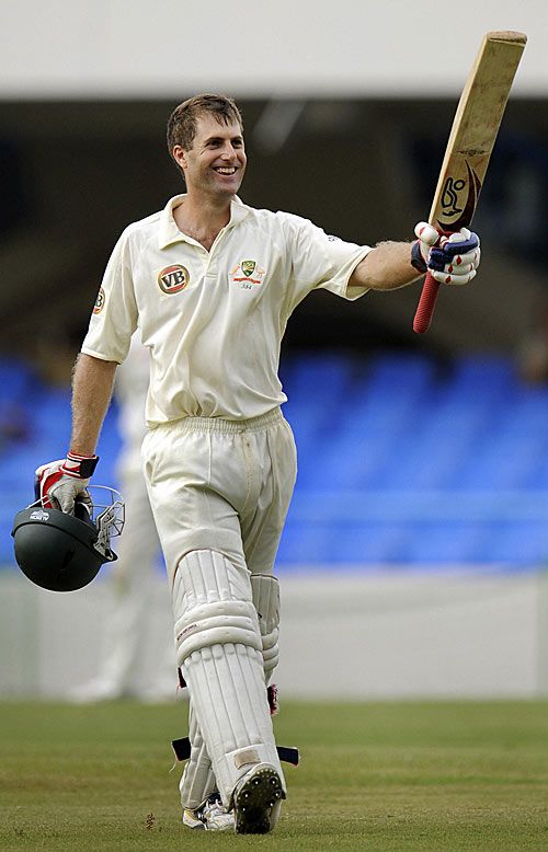 Simon Katich celebrates his third Test hundred against West Indies ...