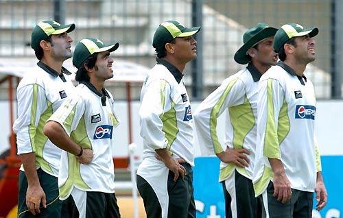 A few Pakistan players in action during a training session ...