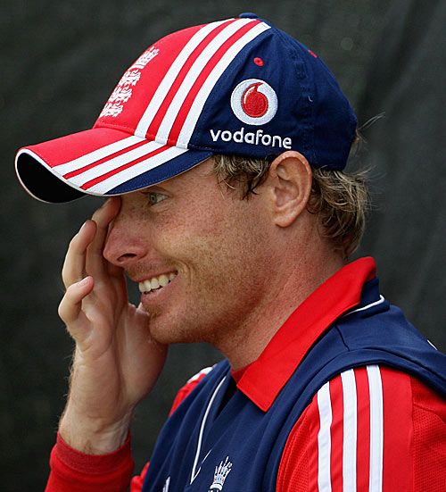 Ian Bell smiles during a warm-up session at Chester-le-Street ...
