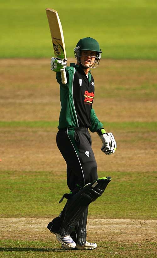 Steven Davies celebrates his century against Lancashire | ESPNcricinfo.com