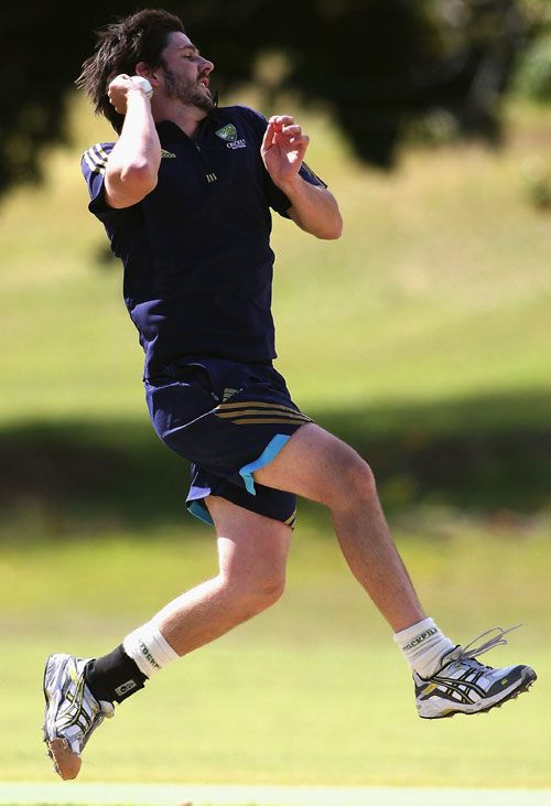 Brett Geeves bowls at Australia's training camp in Brisbane ...