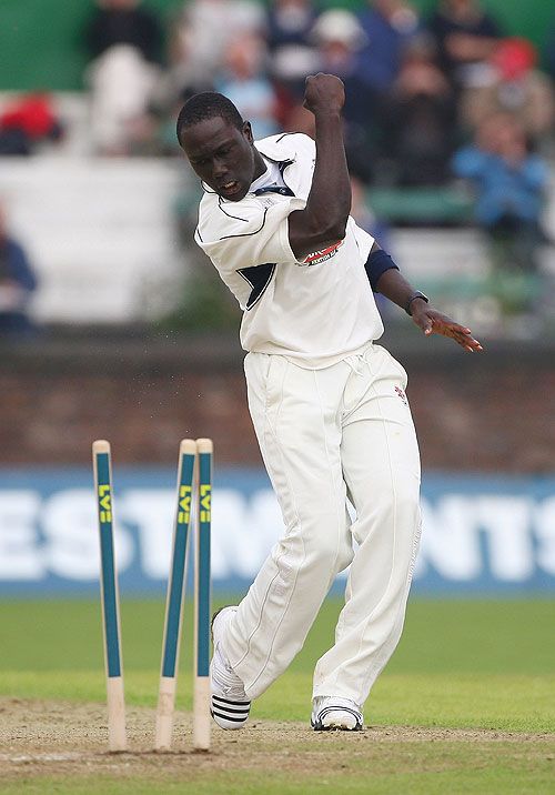 Robbie Joseph celebrates another wicket as Lancashire are bowled out ...