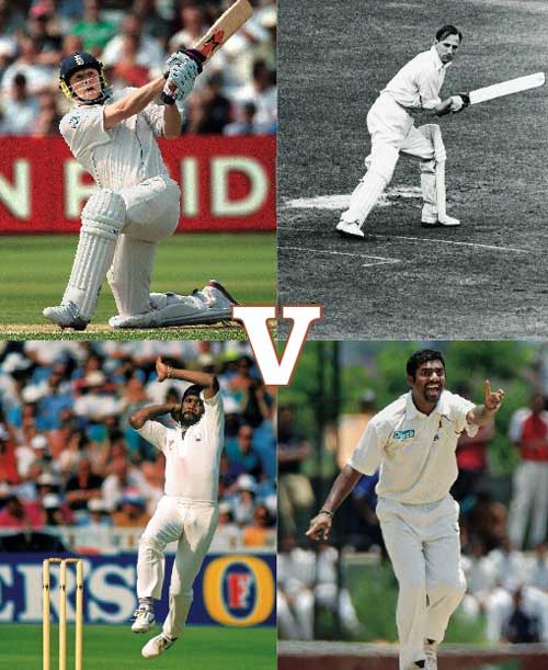 Collage: Andrew Flintoff, Malcolm Marshall, Len Hutton and Muttiah ...