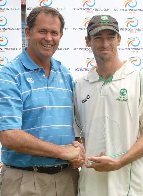 Alex Cusack collects his Man-of-the-Match award | ESPNcricinfo.com