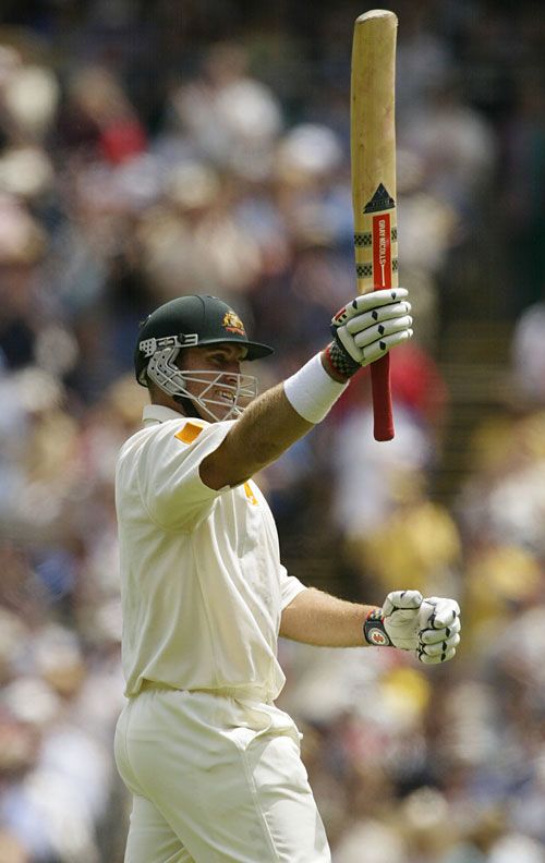 Matthew Hayden celebrates his century on his way to 138 | ESPNcricinfo.com