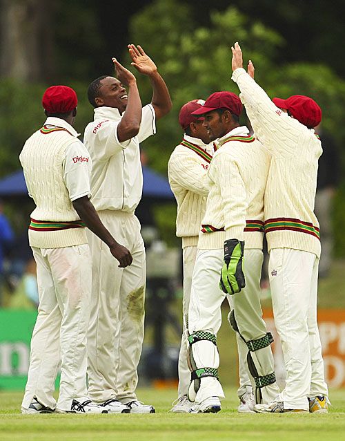 Daren Powell and his team-mates celebrate the fall of Jesse Ryder ...