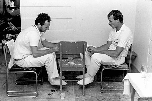 Michael Tame and Brian Davison play cribbage in the Tasmania dressing ...