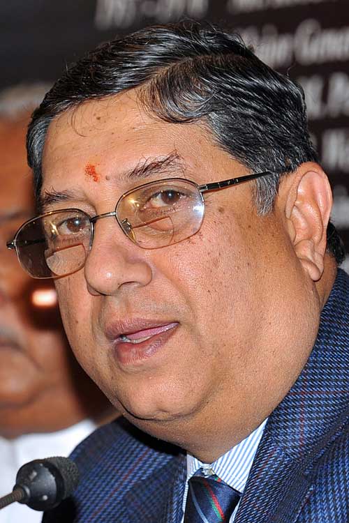 BCCI secretary N Srinivasan speaks at a press conference in Colombo ...