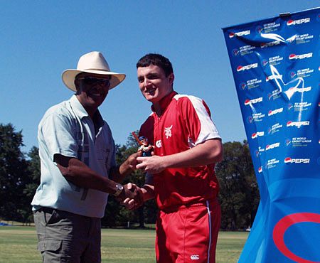 James Atkinson receives his Man of the Match Award after grabbing four ...