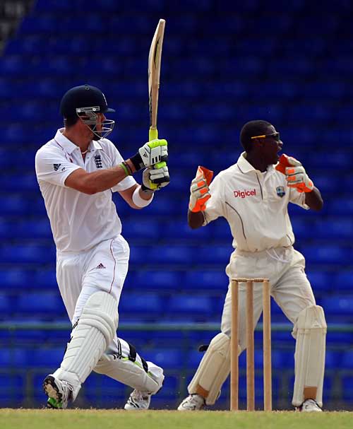 Kevin Pietersen swings on the leg side before falling for 90 ...