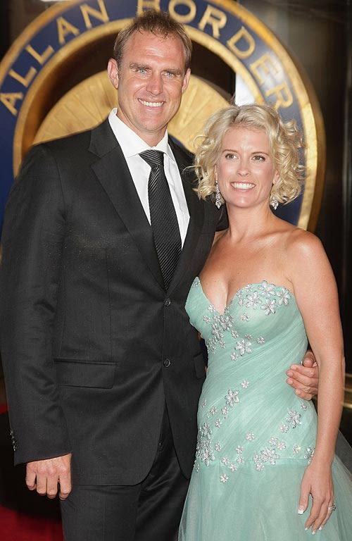 Matthew Hayden and his wife Kellie arrive at the 2009 Allan Border ...