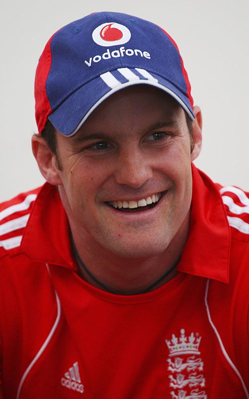 A relaxed Andrew Strauss answers questions at a press conference ...