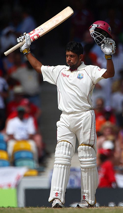 Ramnaresh Sarwan celebrates his third century of the series ...