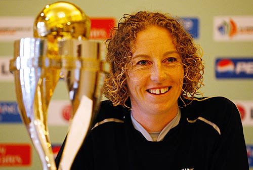 New Zealand captain Haidee Tiffen answers questions from the media ...
