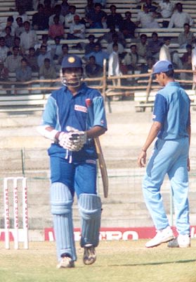 Ramesh walks back dejectedly after being caught behind off Srinath ...