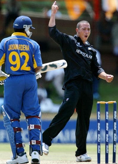 Andre Adams celebrates after snaring Mahela Jayawardene LBW ...