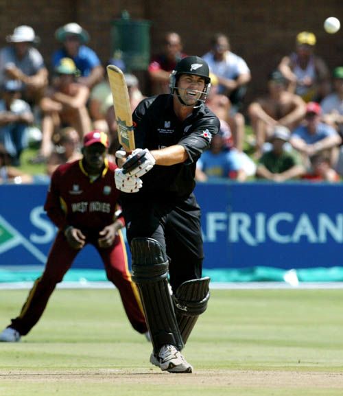 New Zealand skipper Stephen Fleming plays a lofted drive at Port ...