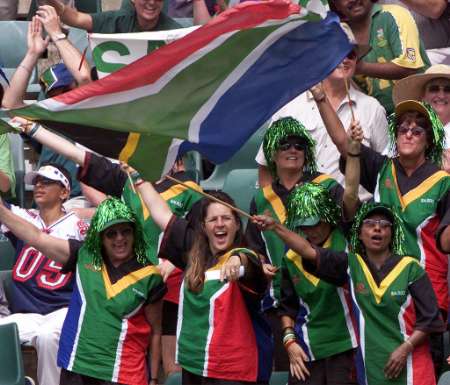 South African fans celebrate their team's splendid showing against New ...