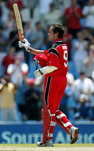 Canadian opener John Davison acknowledges the applause after smashing ...