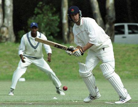 Mark Chilton plays down the legside during his innings of 64 ...