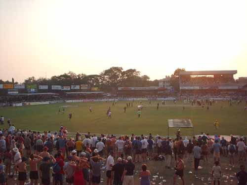 The crowd rush on at the end of the Test at the Sinhalese Sports Club ...
