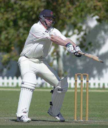 Ryan Driver reaches for a wide ball in his innings of 93 in the game v ...