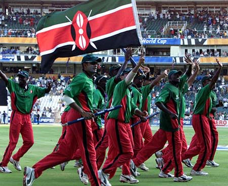 Kenyan cricketers celebrate their victory over Bangladesh ...