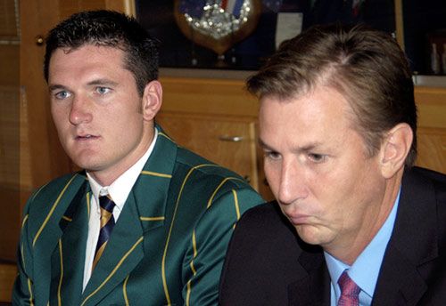 New SA captain Graeme Smith with coach Eric Simons at a media briefing ...