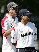 Sachin Tendulkar and John Wright at a practice session | ESPNcricinfo.com