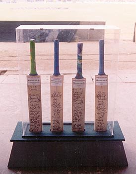 Autographed bats for sale towards the Gujarat earthquake relief fund ...