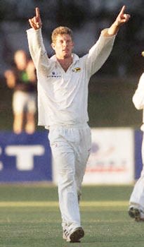 Andy Blignaut celebrates the scalp of tailender Mushfiqur Rehman ...