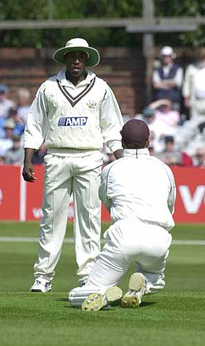 Alec Stewart catches Michael Lumb in the deep, whilst substitute ...