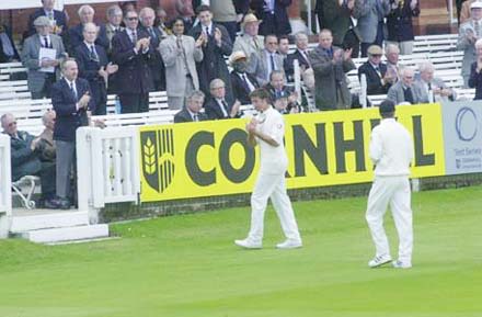 Ed Giddins leads the England team off the field Lord's 2000 ...