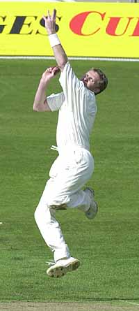 Dominic Cork bowls from the Kirkstall Lane end of the ground ...